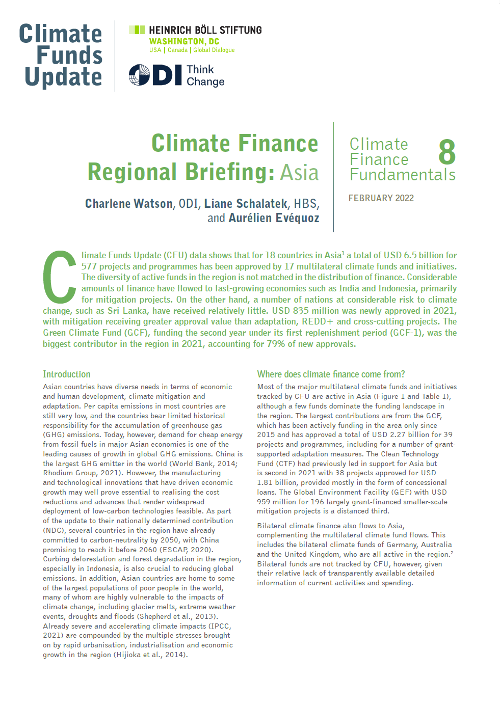 Climate Finance Regional Briefing: Asia - Climate Funds Update